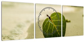 Obraz listu v písku (s hodinami) (90x30 cm)