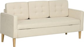 HOMCOM 3-místná pohovka s úložným prostorem, prošívání na knoflíky, čalouněná pohovka, 166,5 x 62 x 82 cm, krémově bílá