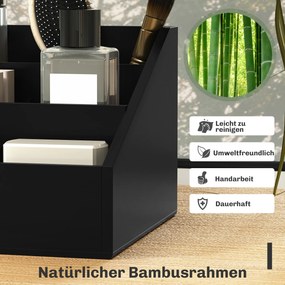 HOMCOM Bambusový organizér na stůl s 2 šuplíky, 6 přihrádkami a policí, do kanceláře nebo domova 33x20.5x15.5 cm Černý
