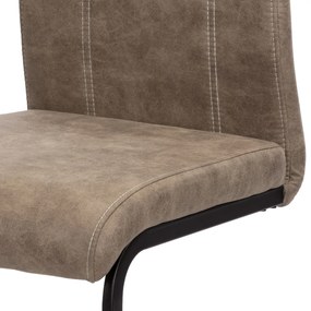 AUTRONIC Jídelní židle, lanýžová látka v dekoru vintage kůže, bílé prošití, kov-černý lak