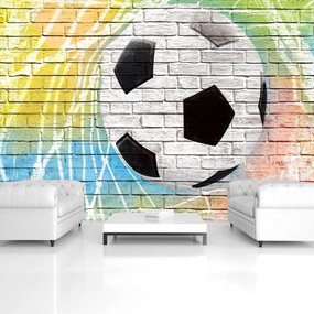 Fototapeta - Graffiti - fotbal na cihlové zdi (254x184 cm)