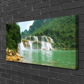 Obraz na plátně Les Vodopád Krajina 140x70 cm