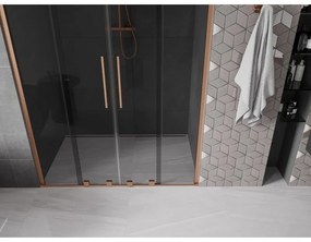 Mexen Velar Duo, posuvné sprchové dveře do otvoru 160 cm, 8mm šedé sklo, měděná matná, 871-160-000-42-65