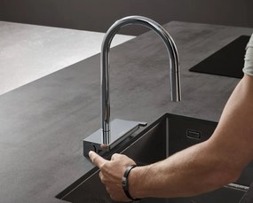 Hansgrohe M81, dřezová baterie Aquno Select s výsuvnou koncovkou a plochým sprchovým proudem, chromová, 73837000