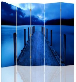 Ozdobný paraván Nástupiště Blue Lake - 180x170 cm, pětidílný, klasický paraván