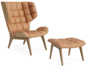 Výprodej Norr 11 designová křesla Mammoth Chair & Ottoman - kůže koňaková, podnož dub přírodní