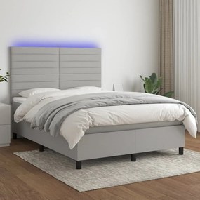 Box spring postel s matrací a LED světle šedá 140x190 cm textil 3134949