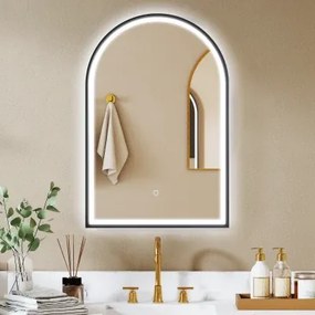 HOMCOM LED koupelnové zrcadlo 60 x 90 cm s osvětlením, přední a zadní osvětlení, paměťová funkce, dotykový spínač, černé