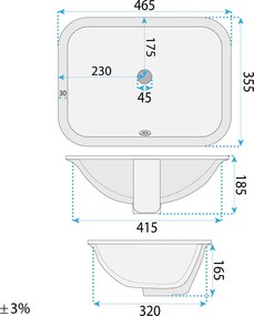 Rea Anabel, zapuštěné umyvadlo 460x350x200 mm, bílá lesklá, REA-U0624
