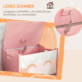 ZONEKIZ Úložný box s úložným prostorem, box na hračky s bezpečnostním závěsem víka, design roztomilých zvířátek, 60 x 37 x 39 cm, růžová barva
