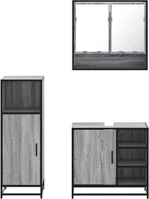 3dílný set koupelnového nábytku šedý sonoma kompozitní dřevo 3300998