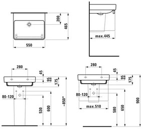 Laufen Pro S Umyvadlo 55 x 46,5 cm bez otvoru a přepadu, bílá H8109620001421