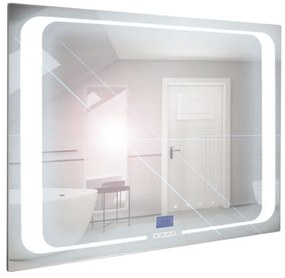 Comodo Zrcadlo závěsné s pískovaným motivem a LED osvětlením Nikoletta LED 4 Typ: dotykový vypínač a digitální display s hodinami, Rozměry (cm): 100x65 - (Nikoletta LED 4/100)