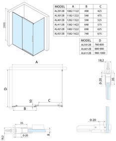 Polysan, ALTIS LINE BLACK obdélníková sprchová zástěna 1100x900 mm, L/P varianta, AL3912BAL6012B