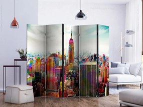 Pokojová zástěna Barvy New Yorku II (5-dílný) - pohled na barevné mrakodrapy
