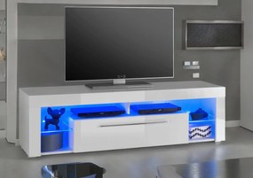 TV stolek ZAIRA s osvětlením; bílý lesk