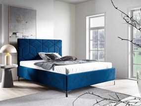 Eka Čalouněná postel BOX+ 140x200 cm Barva látky Trinity: Tmavě modrá (Trinity 2331), Úložný prostor: S kovovým rámem úložného prostoru, Barva nožek postele: Stříbrná