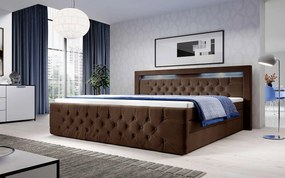 Boxspring postel GLORIA s úložným prostorem a LED, látka Velikost postele: 120 × 200 cm, Barva látky: Béžová látka, Výběr matrace: Oboustranná…