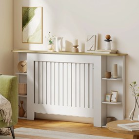 HOMCOM kryt radiátoru s policemi, kryt radiátoru z MDF, moderní lamelový design pro obývací pokoj a ložnici, 152 x 19 x 83 cm, bílá