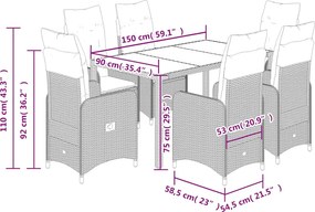 7dílný zahradní bistro set s poduškami černý polyratan 3276991