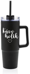 KÁVOHOLIK - černý cestovní termohrnek s průhledným víčkem 900 ml
