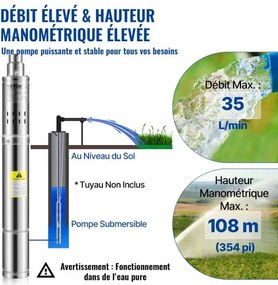 Ponorné čerpadlo do hlubokých studní, 550 W 230 V/50 Hz, 35 l/min 108 m