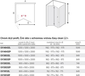 Mereo Mereo, Zalamovací sprchový kout, Novea, čtverec, chrom ALU, sklo Čiré, dveře levé a pevný díl, CK13833ZL