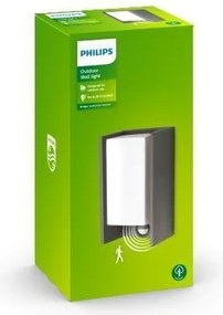 PH 8719514385429 Venkovní nástěnné svítidlo s pohybovým senzorem Philips Bridge 8719514385429 E27 1x42W IP44 230V antracitové - PHILIPS (915003762102)