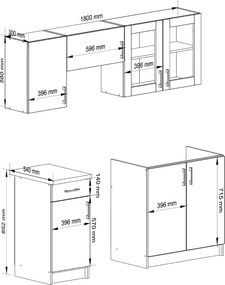 Kuchyňská linka Olivie 1,8 m prosklená bílá/dub sonoma