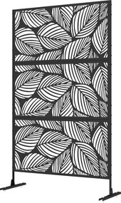 Outsunny Paraván 3-Panel 122 x 198 cm Zahradní Ochranné Zábrany, Dělicí Stěna 3-dílný Ochranný Paraván z Oceli s Listovým Vzorem pro Zahradu, Terasu,