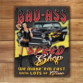Plechová cedule Bad Ass Speed Shop 40 cm x 32 cm