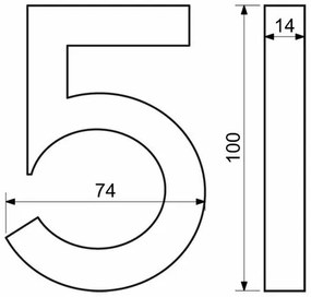 Hliníkové číslo 5 v „3D“ provedení se strukturovaným povrchem RICHTER RN.100LV.5.AL.AM.3D