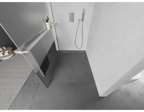 Mexen Kioto+ L, sprchová zástěna Walk-In s poličkou a věšákem 110 x 200 cm, 8mm čiré sklo-námraza, broušená ocel profil, 800-110-123-97-35