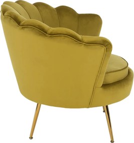 Křeslo ve stylu Art-deco, hořčicová Velvet látka/gold chrom-zlatý, NOBLIN