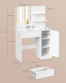 Toaletní stolek Vasagle Cimo se zrcadlem a LED osvětlením 80 cm bílý