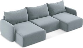 Modrá sametová rozkládací/s úložným prostorem rohová pohovka (do "U") Kalena – Makamii