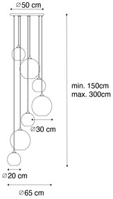 Závěsné svítidlo Art Deco černé s kouřovým sklem kulaté 7-světlo - Sandra
