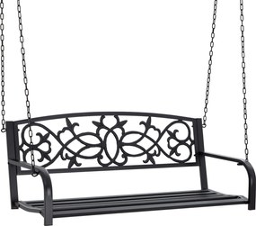 Outsunny 2-místná závěsná ocelová houpačka s opěrkami Rám max. zatížení 240 kg pro zahradu, terasu a balkon 127x59,5x52 cm Černá | Aosom