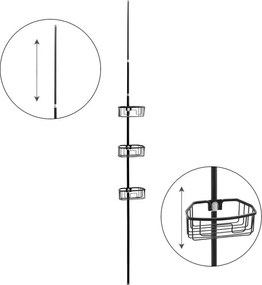 Erga Aluma, teleskopická rohová polička do vany, černá matná, ERG-YKA-CH.ALUMA-BLK