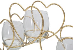 Zlatý nástěnný stojan na svíčky Mauro Ferretti Heart Triple, 37,5x9x19 cm
