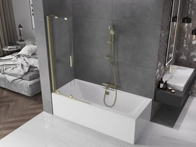 Mexen Velar, 2-křídlová posuvná vanová zástěna 90 x 150 cm, 8mm čiré sklo, zlatý matný profil, 896-090-000-01-55