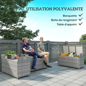 Outsunny Venkovní Úložná Lavice z Ratanové Pryskyřice, 250L S Úložným Prostorem a Odnímatelným Polštářem, Pro Zahradu, Balkon, Terasu, 125 x 55 x 70 c