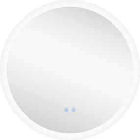 kleankin LED koupelnové zrcadlo, nastavitelná jasnost, odmlžování, dotyk, IP44, kov/sklo, Ø60 cm, bílá/stříbrná
