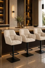 LuxuryForm DESIGN Barová židle AMALFI VELUR na černé hranaté podstavě - krémová