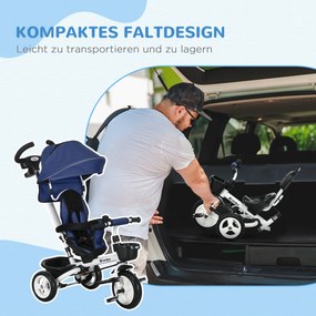 HOMCOM tříkolka 6 v 1 s odrážedlem do 25 kg, skládací dětská tříkolka s bezpečnostním pásem, odnímatelnou sluneční stříškou, držákem na nápoje a koší…