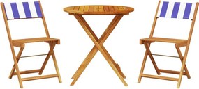 3dílný bistro set modrý a bílý textil a masivní dřevo 3281849