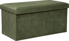 Dlouhá lavice s úložným prostorem LILOU, sametová, skládací, 76 x 38 cm, khaki