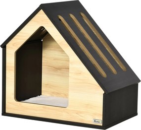 Pawhut Vnitřní Psí Jeskyně s Polštářem - Psí Dům s Šikmou Střechou - Kočičí Dům pro Malé Psy do 8 kg - 60 x 40 x 59,2 cm, Hnědá | Aosom
