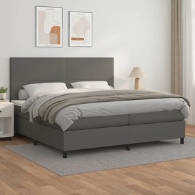 Box spring postel s matrací šedá 200x200 cm umělá kůže