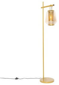 Stojací lampa ve stylu art deco zlatá s jantarovým sklem - Kevin